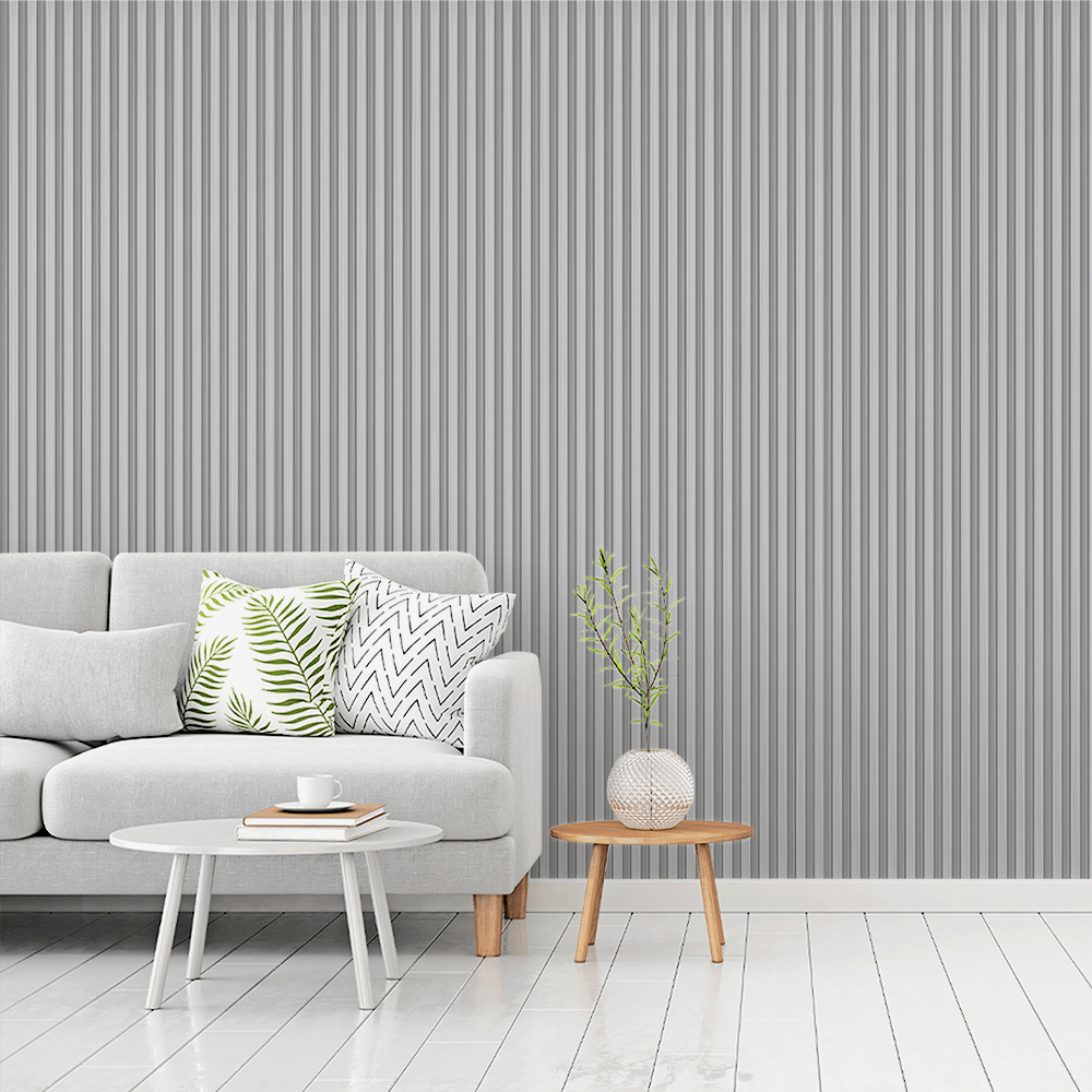 Papel de Parede Madeira Ripado Tons de Cinza I Defacile - Defacile